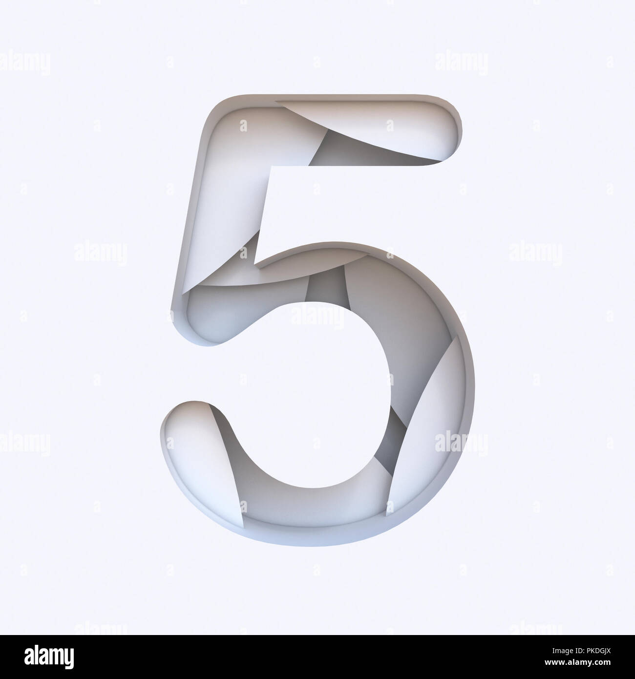 White abstract layers font Number 5 FIVE 3D render illustration ...