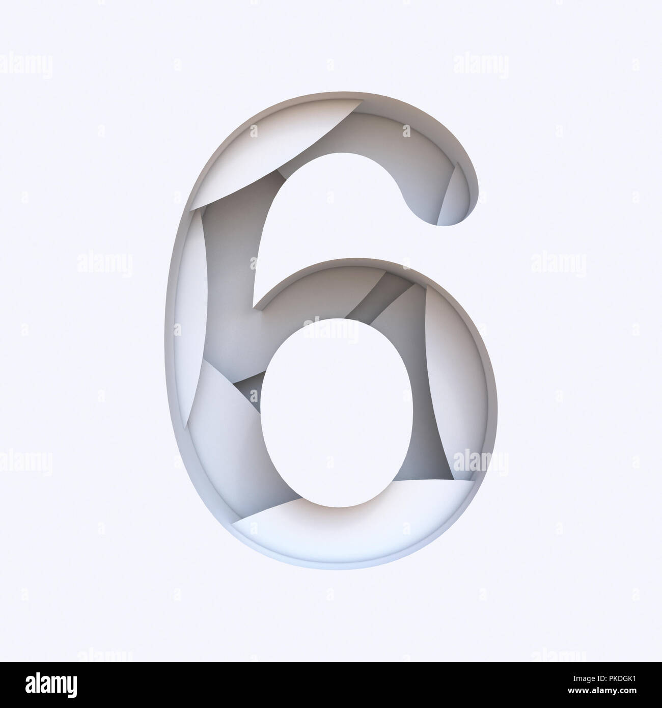 White abstract layers font Number 6 SIX 3D render illustration isolated ...