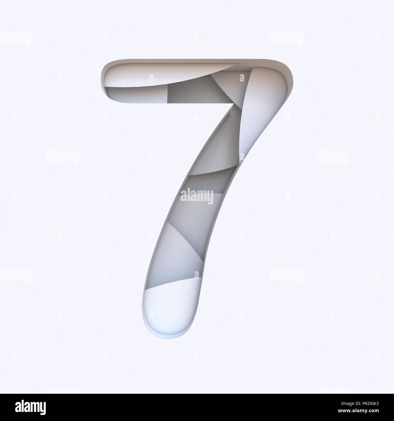 White abstract layers font Number 7 SEVEN 3D render illustration ...