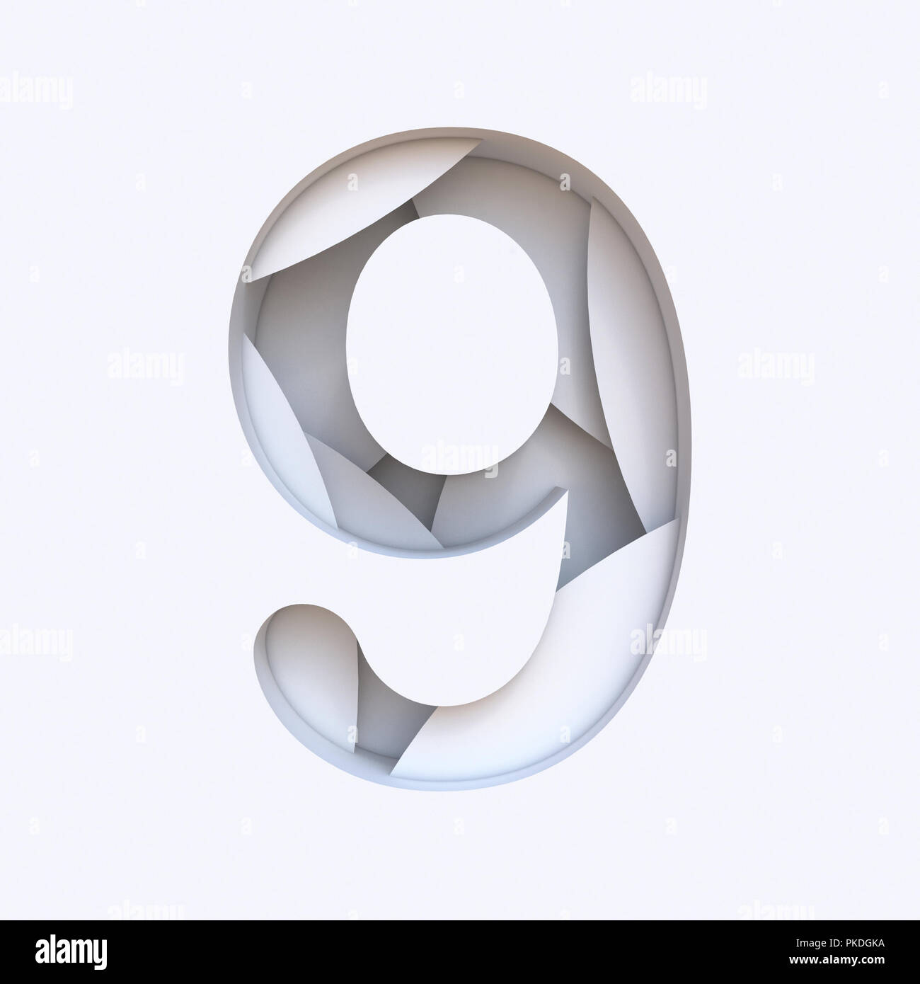 White abstract layers font Number 9 NINE 3D render illustration ...