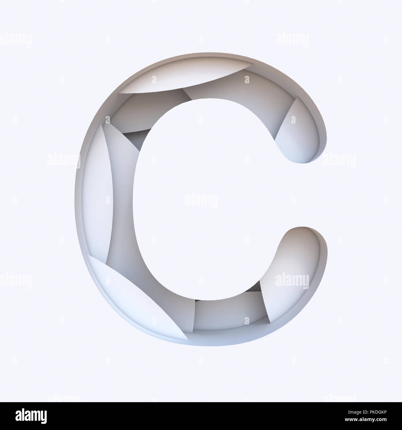 White abstract layers font Letter C 3D render illustration isolated on ...