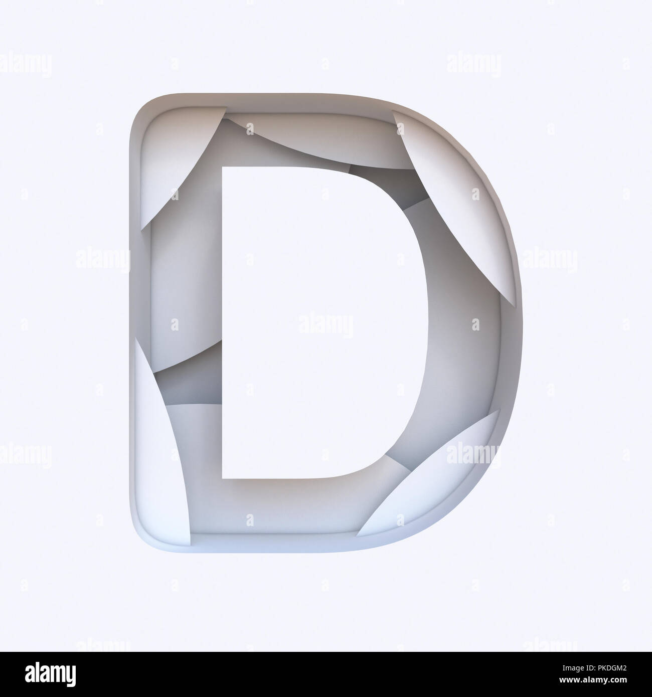 White abstract layers font Letter D 3D render illustration isolated on ...