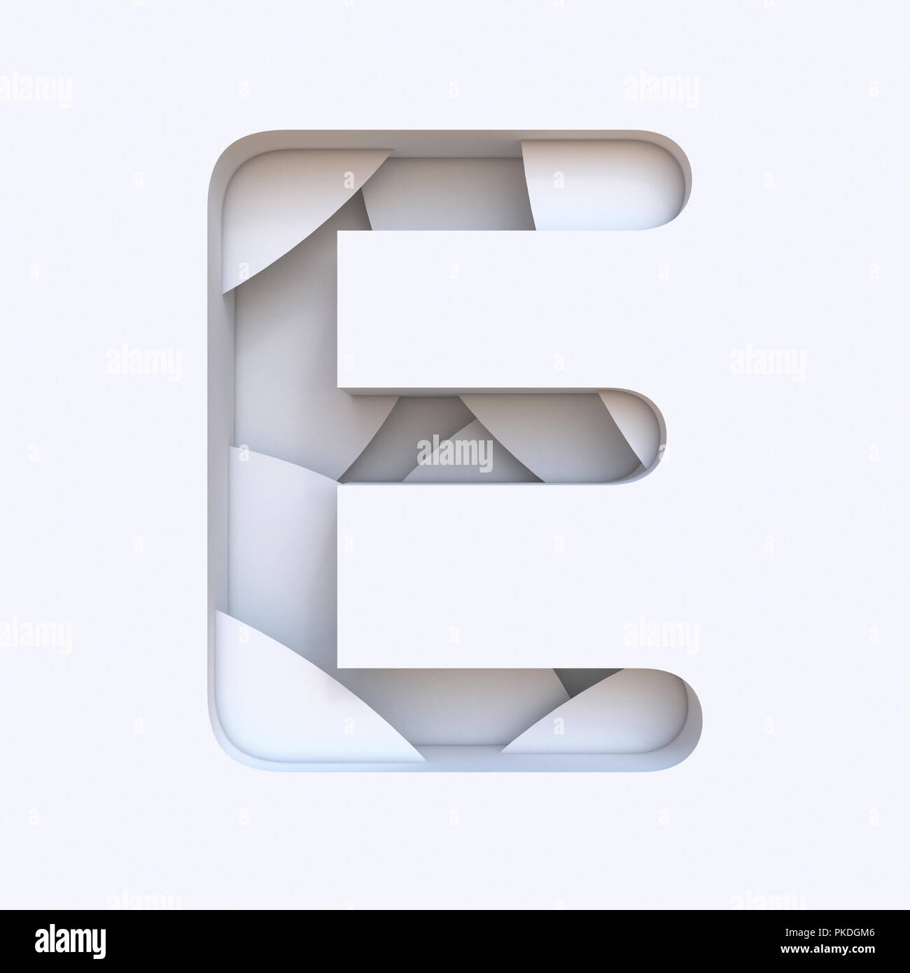 White abstract layers font Letter E 3D render illustration isolated on ...