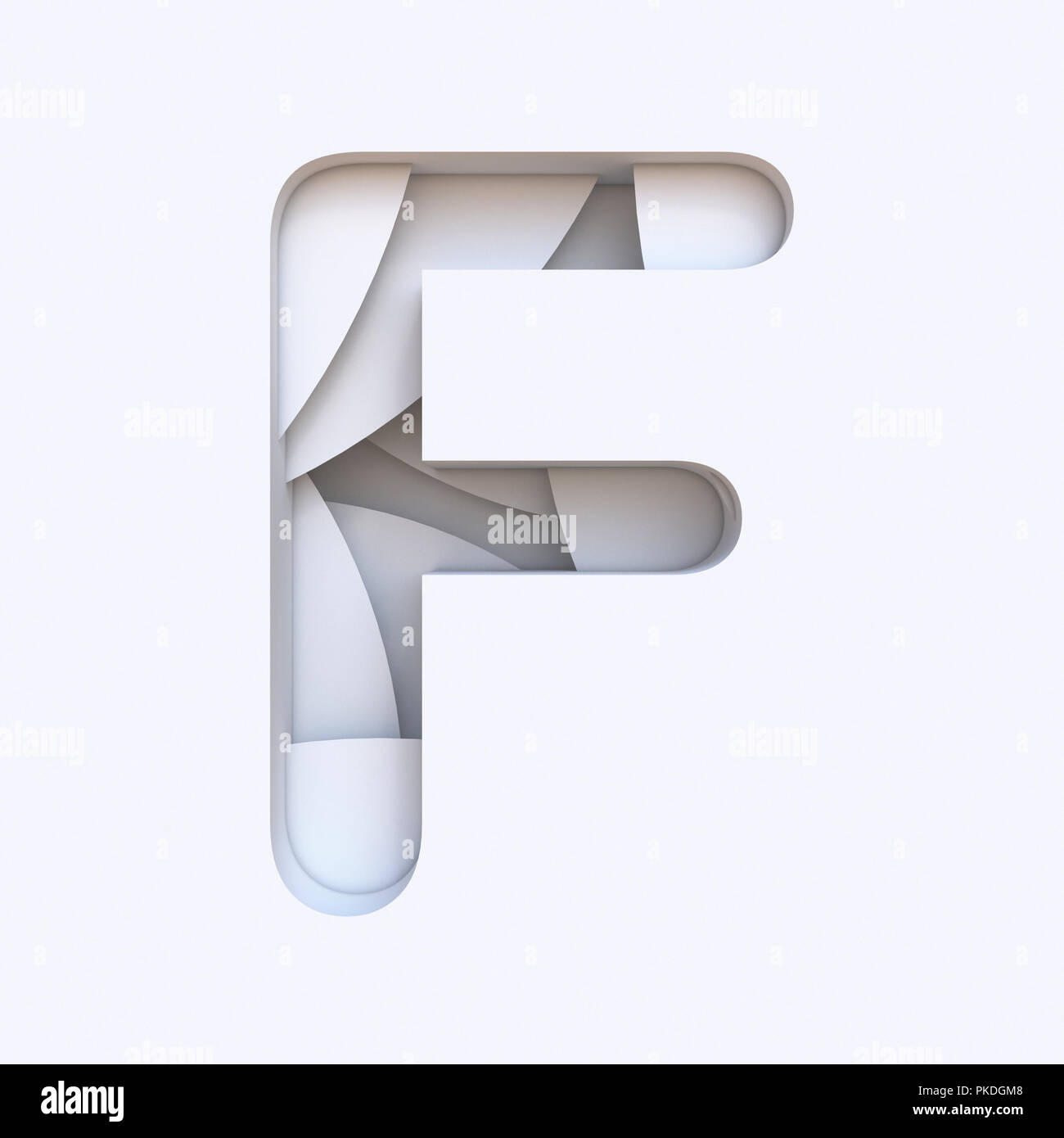 White abstract layers font Letter F 3D render illustration isolated on ...