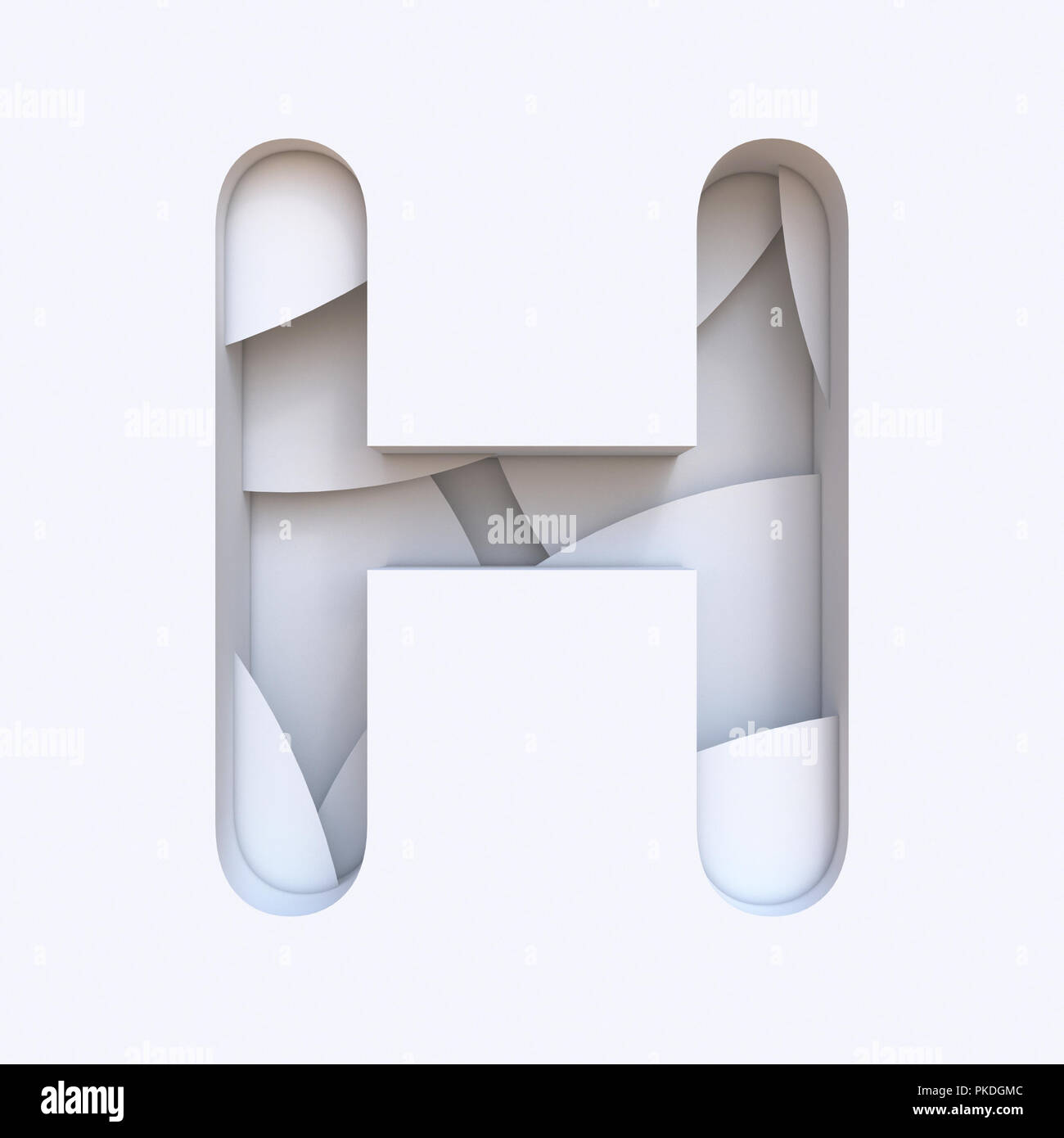 White abstract layers font Letter H 3D render illustration isolated on ...
