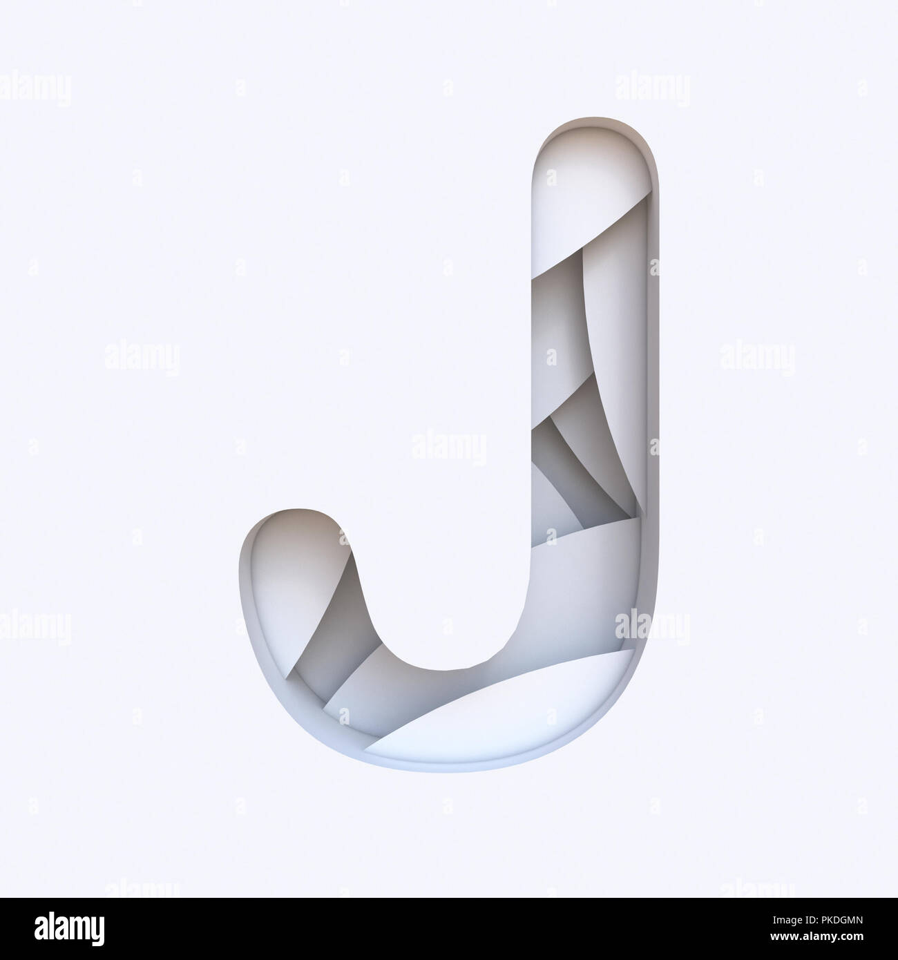 White abstract layers font Letter J 3D render illustration isolated on ...