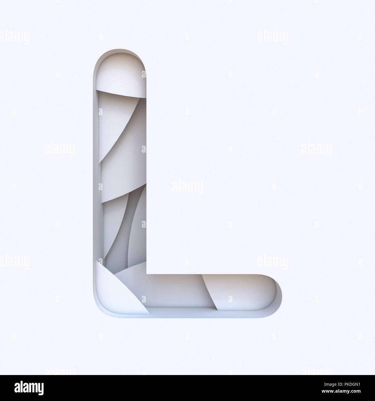 White abstract layers font Letter L 3D render illustration isolated on ...