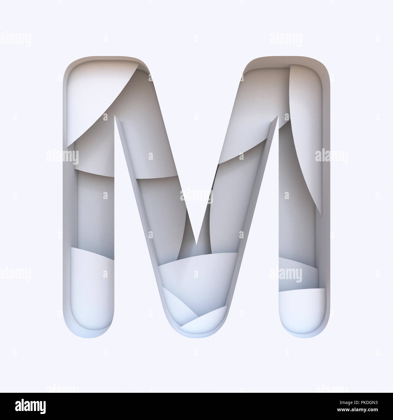 White abstract layers font Letter M 3D render illustration isolated on ...