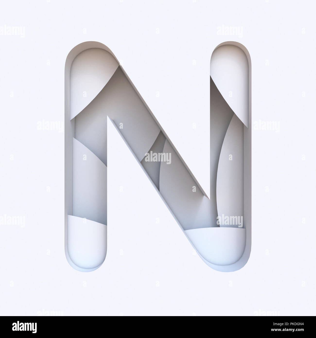 White abstract layers font Letter N 3D render illustration isolated on ...