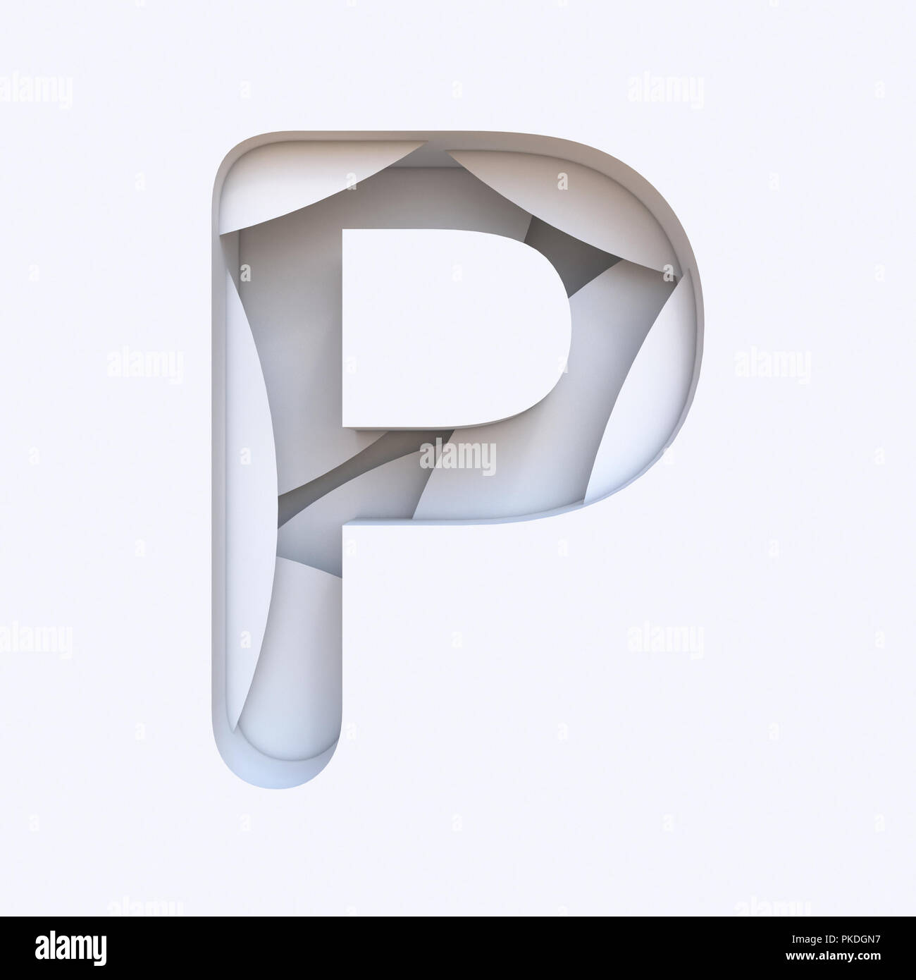 White abstract layers font Letter P 3D render illustration isolated on ...