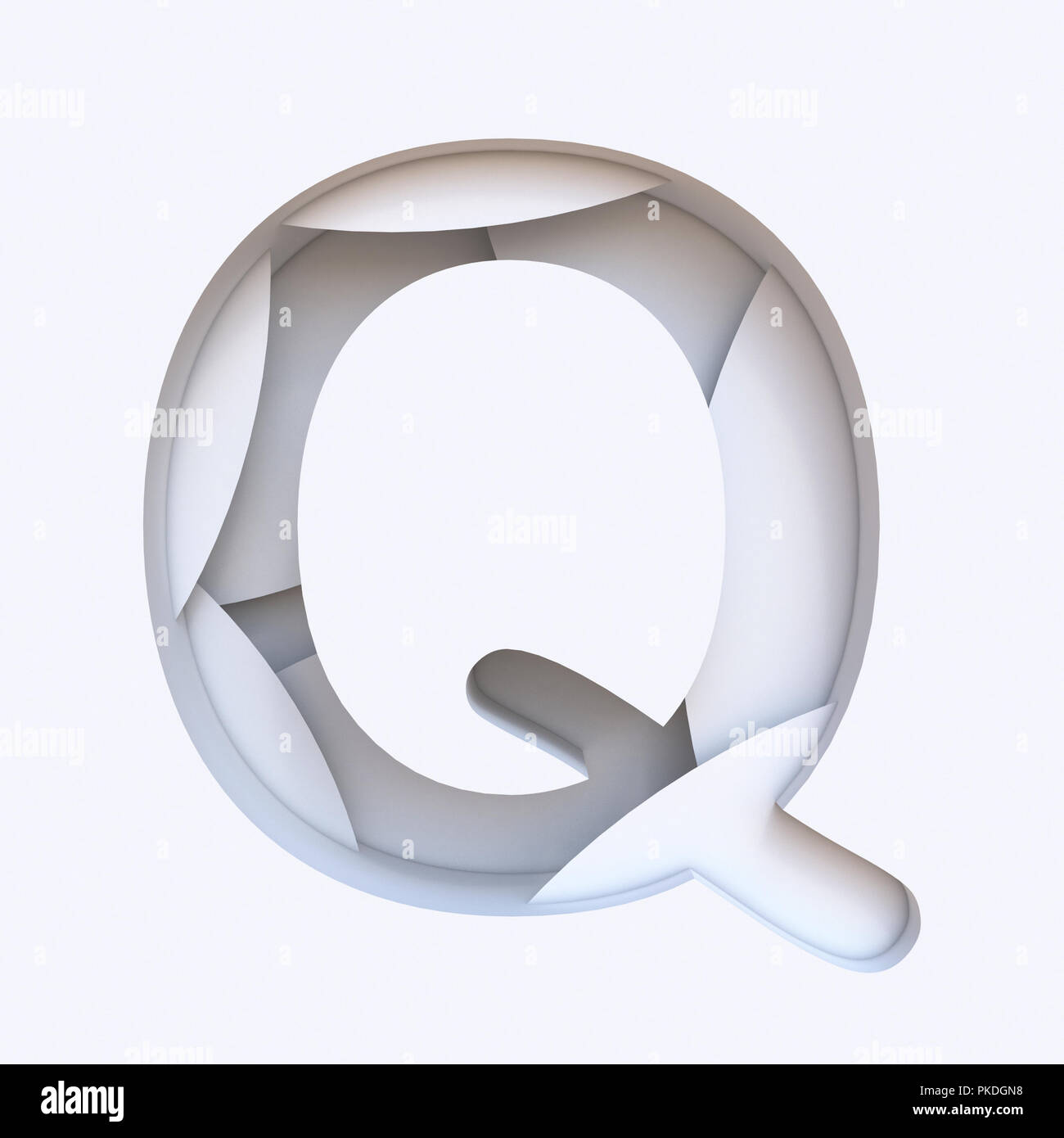 White abstract layers font Letter Q 3D render illustration isolated on ...