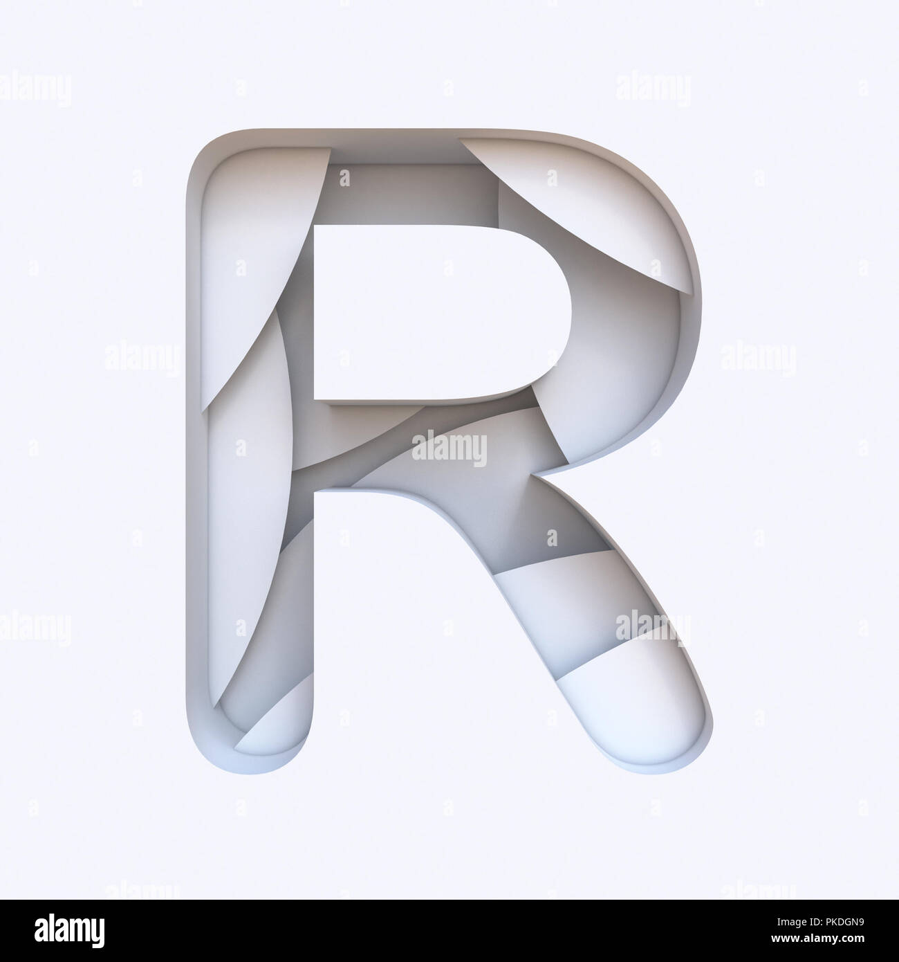White abstract layers font Letter R 3D render illustration isolated on ...