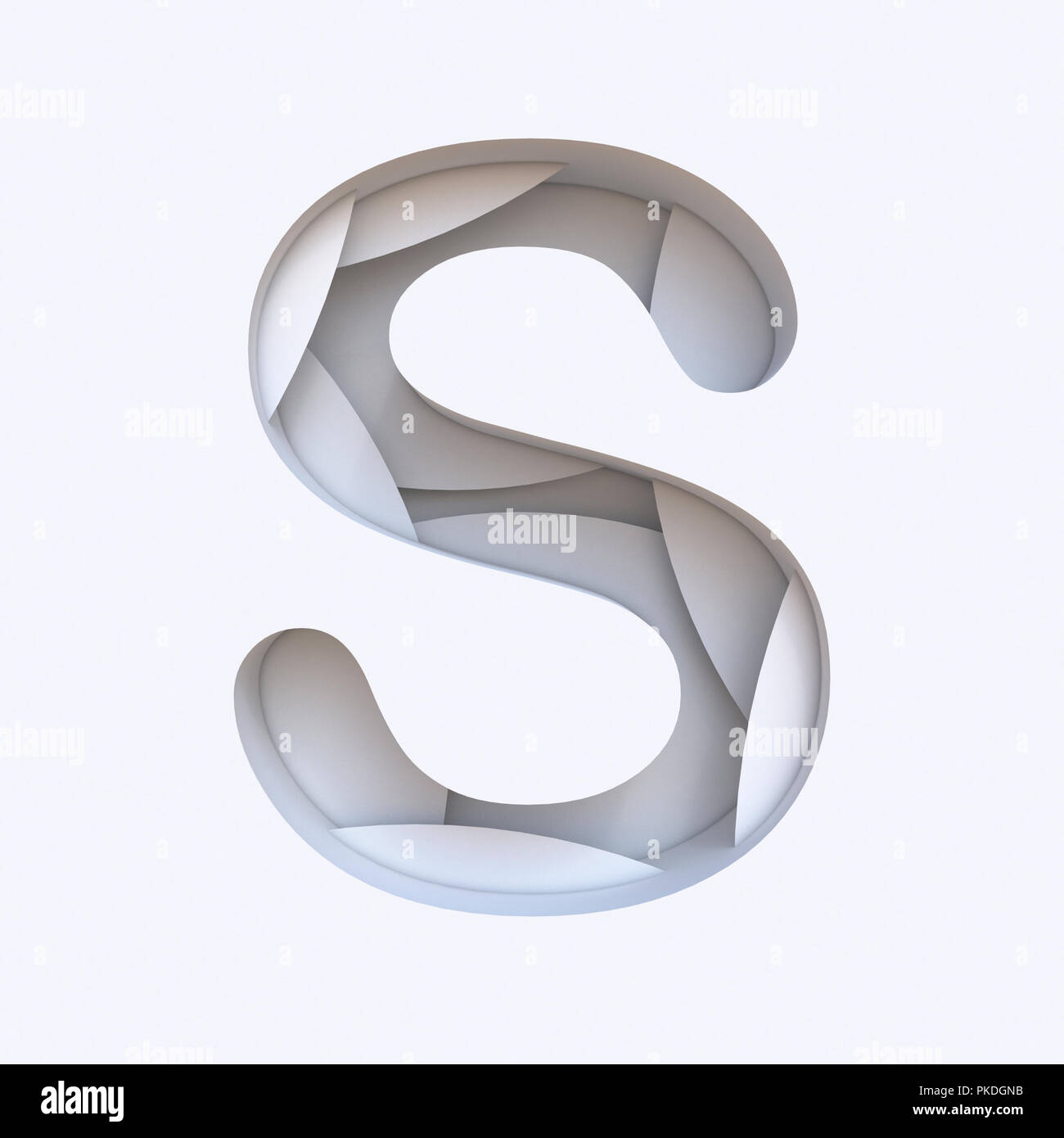 White abstract layers font Letter S 3D render illustration isolated on ...