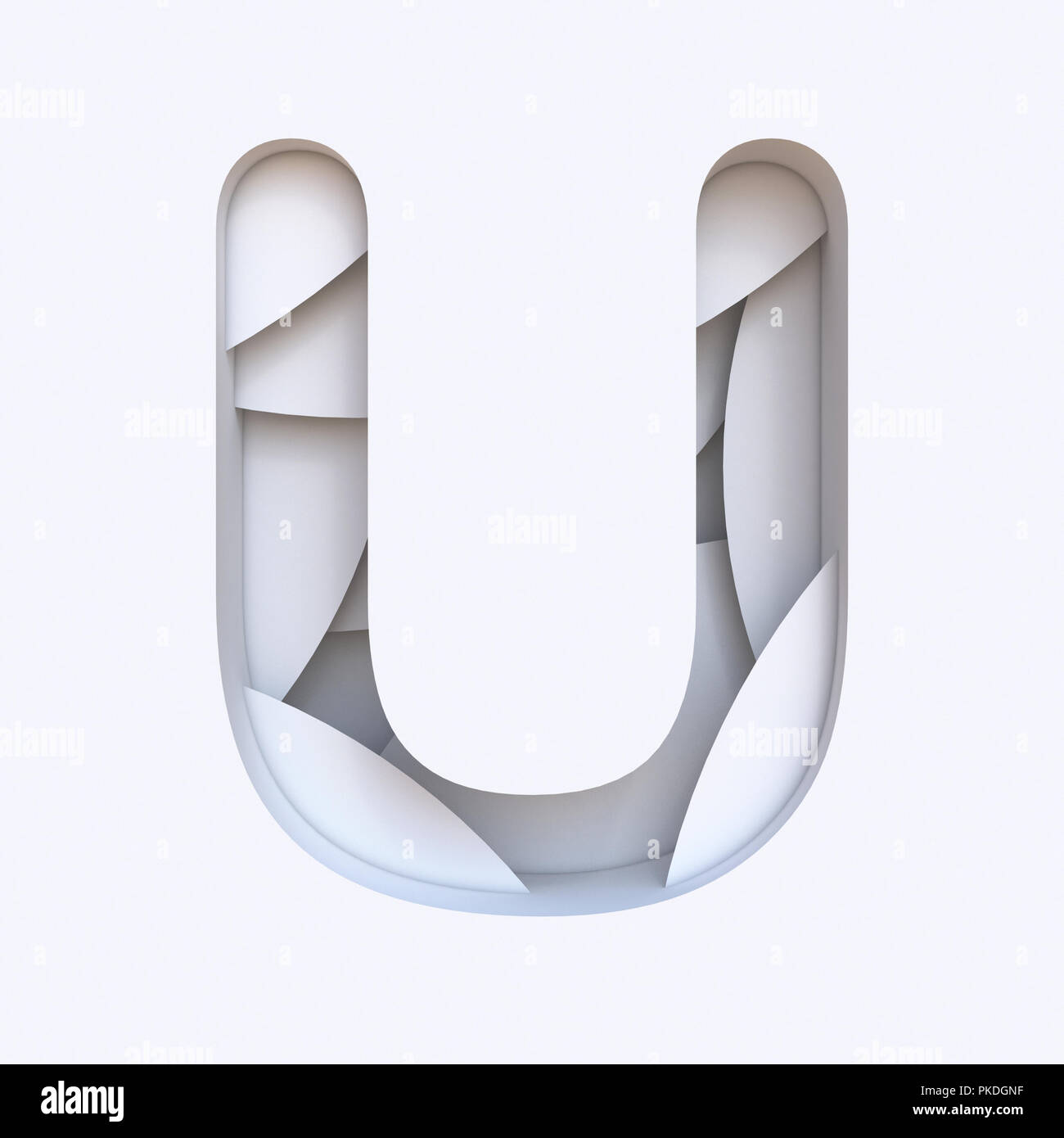 White abstract layers font Letter U 3D render illustration isolated on ...