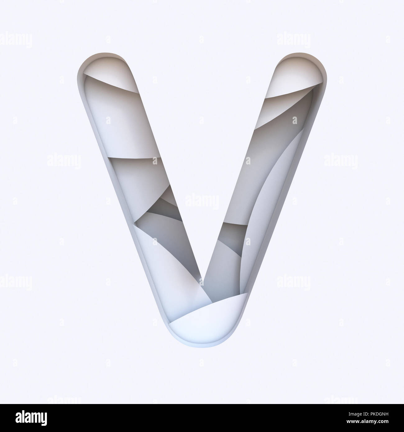White abstract layers font Letter V 3D render illustration isolated on ...