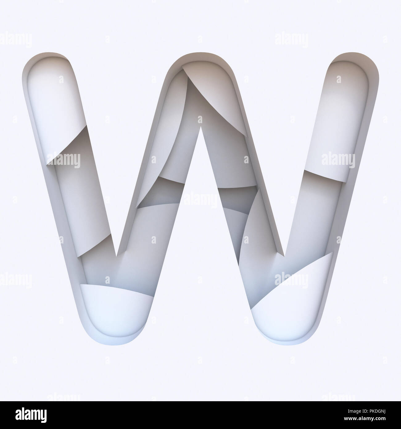 White abstract layers font Letter W 3D render illustration isolated on ...