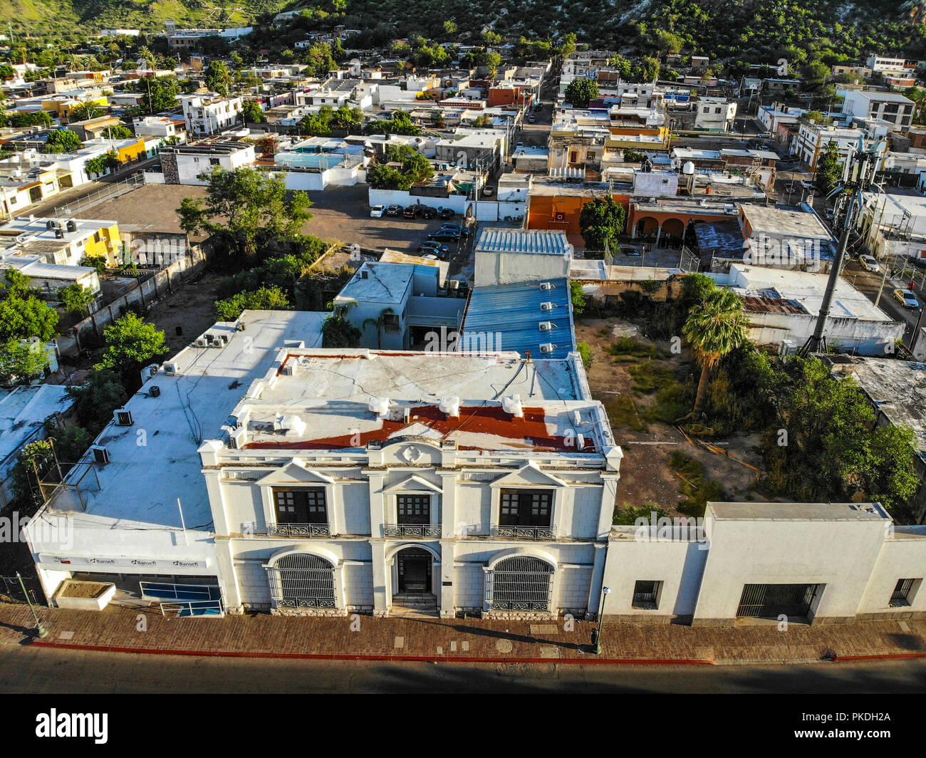 Old House. Casa antigua. Patio con arboles y palmeras. Palm. Paisaje ...