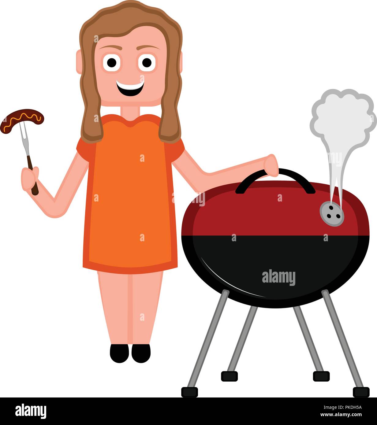 Girl eating a sausage. Barbecue image. Vector illustration design Stock ...