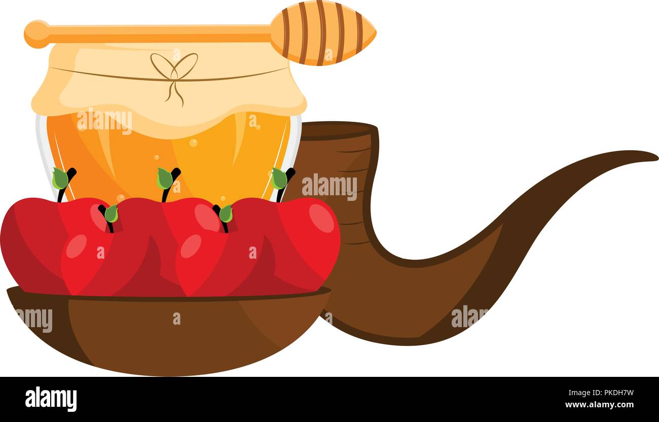 Honey jar with apples and a shofar. Rosh hashanah. Vector illustration Stock Vector Image & Art ...
