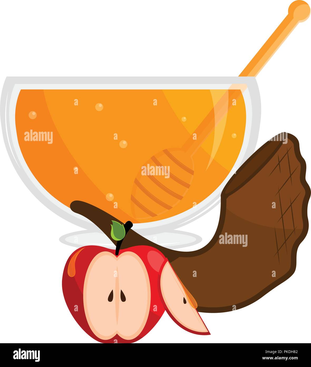 Honey jar with an apple and a shofar. Rosh hashanah. Vector illustration Stock Vector Image ...