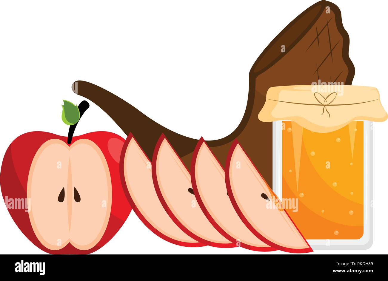 Honey jar with apples and a shofar. Rosh hashanah. Vector illustration design Stock Vector Image ...