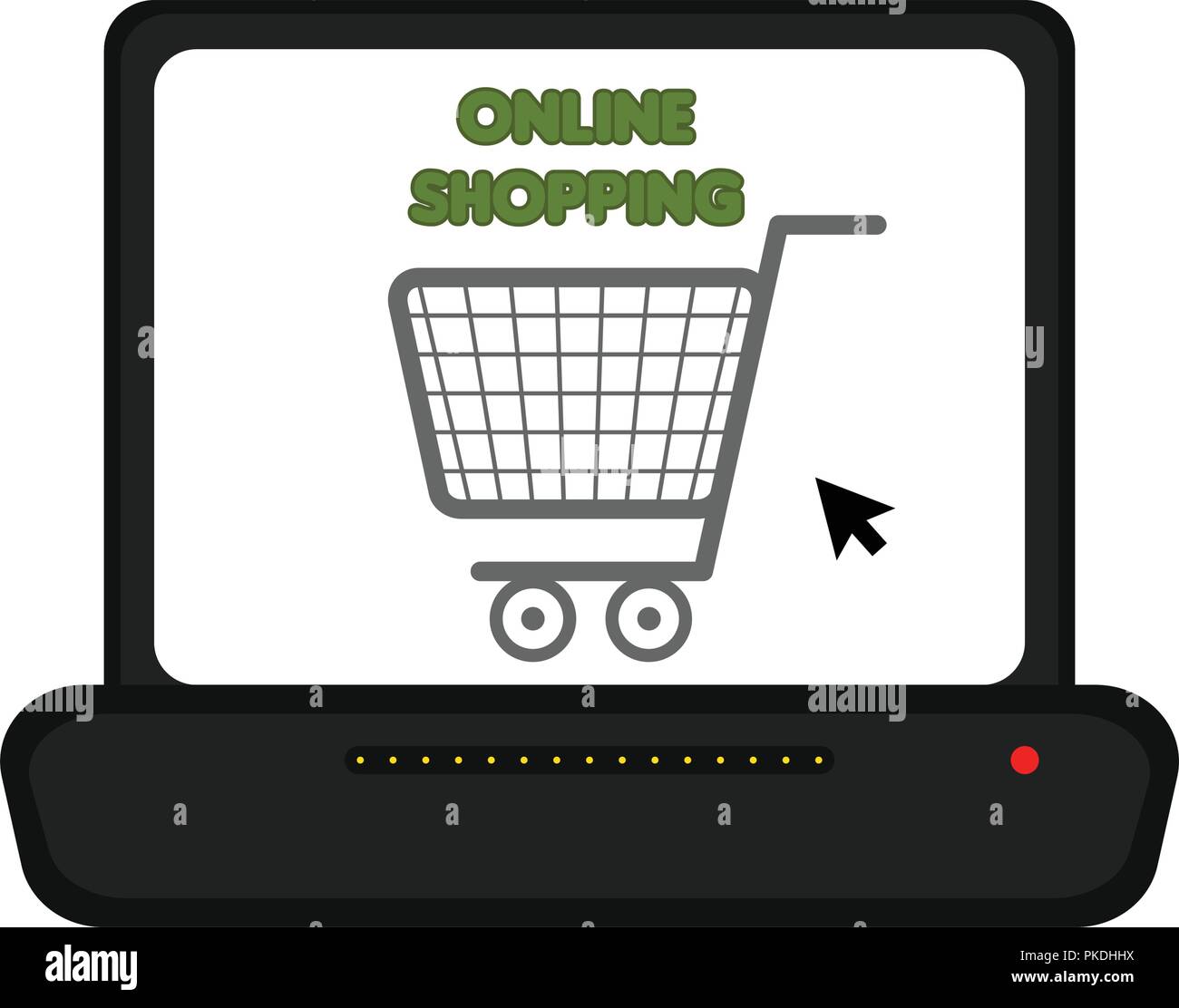 Shopping cart on a laptop screen. Online shopping. Vector illustration ...