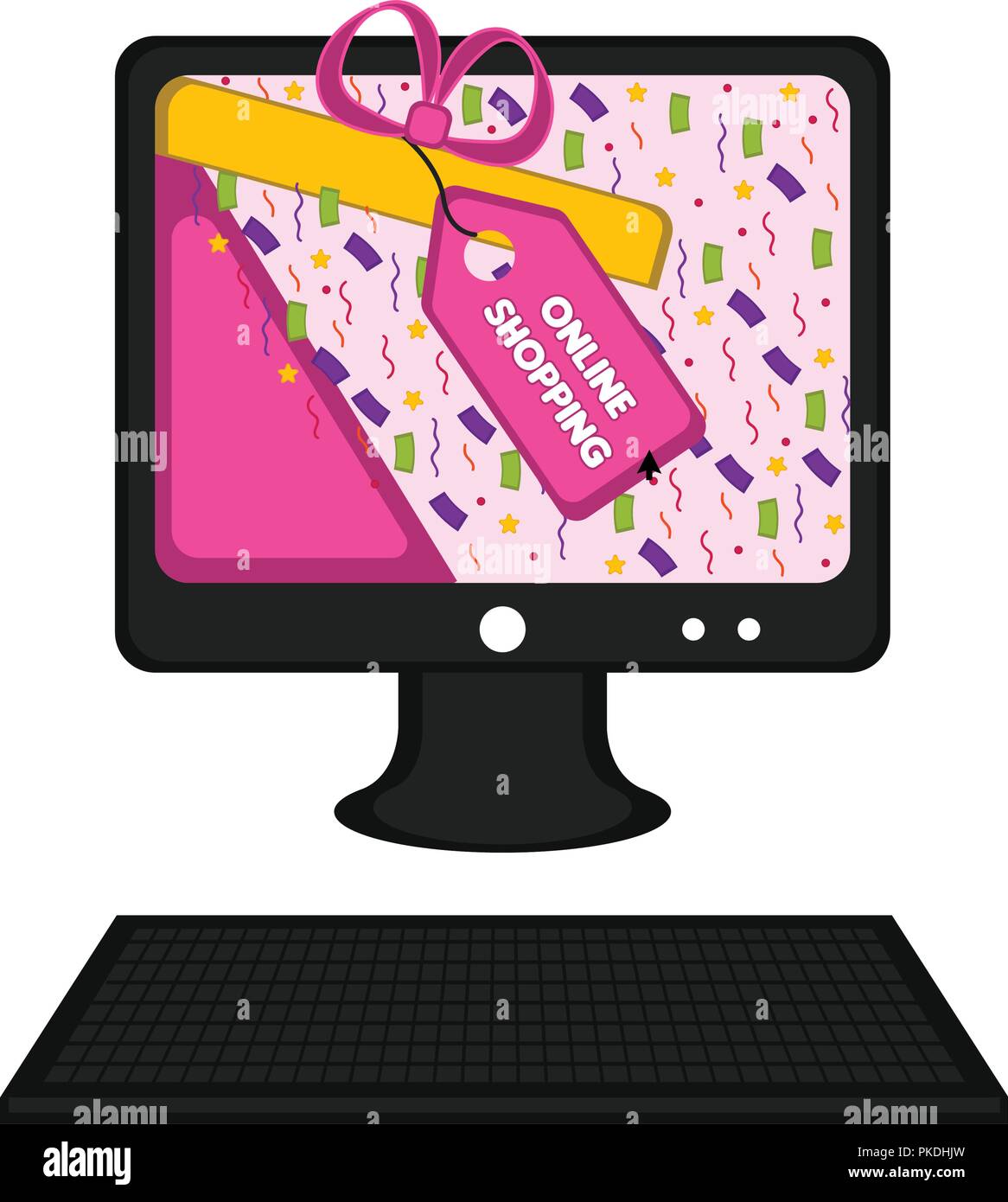 Computer screen with a shopping label. Online shopping. Vector ...
