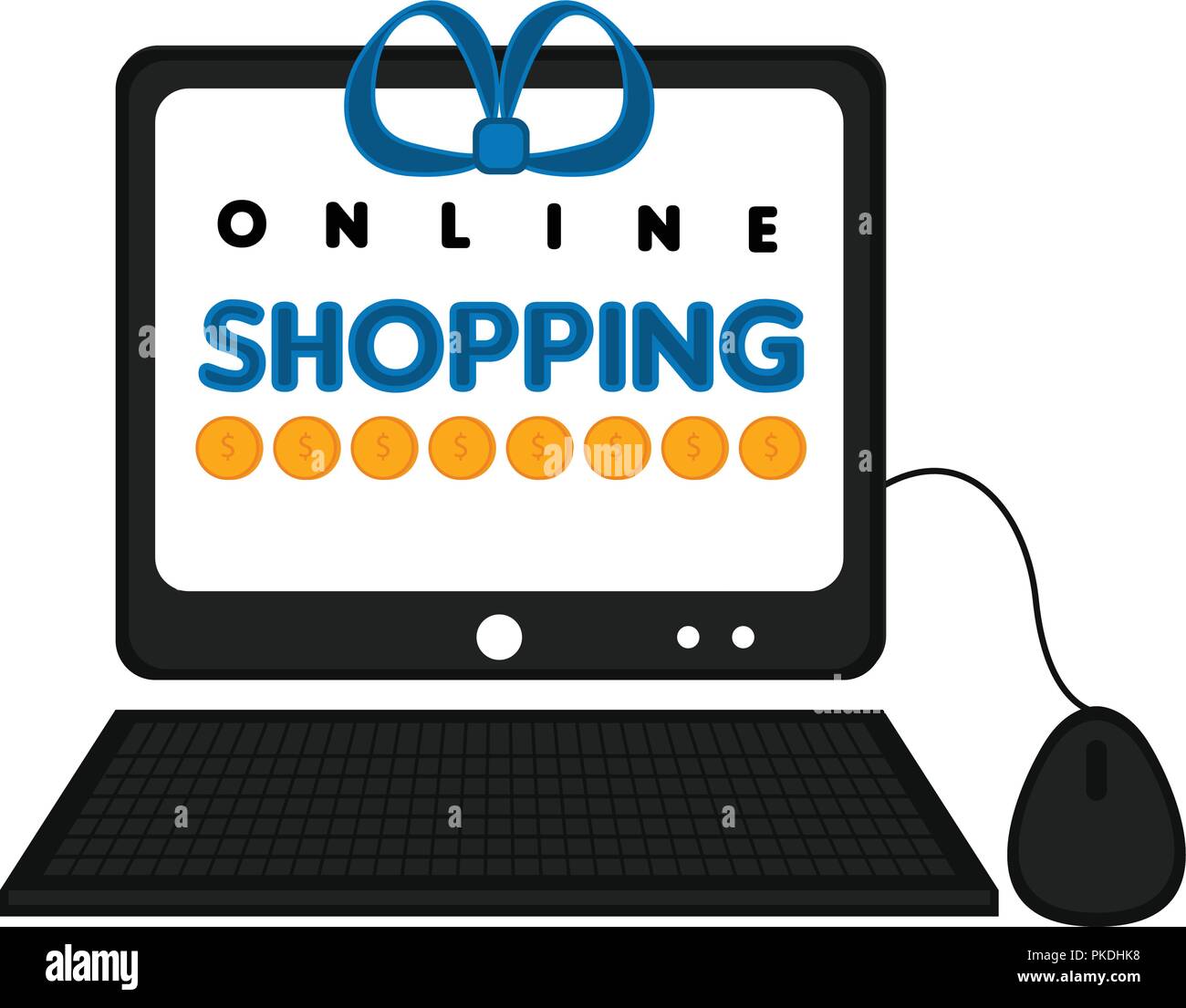 Computer screen with a gift ribbon. Online shopping. Vector ...
