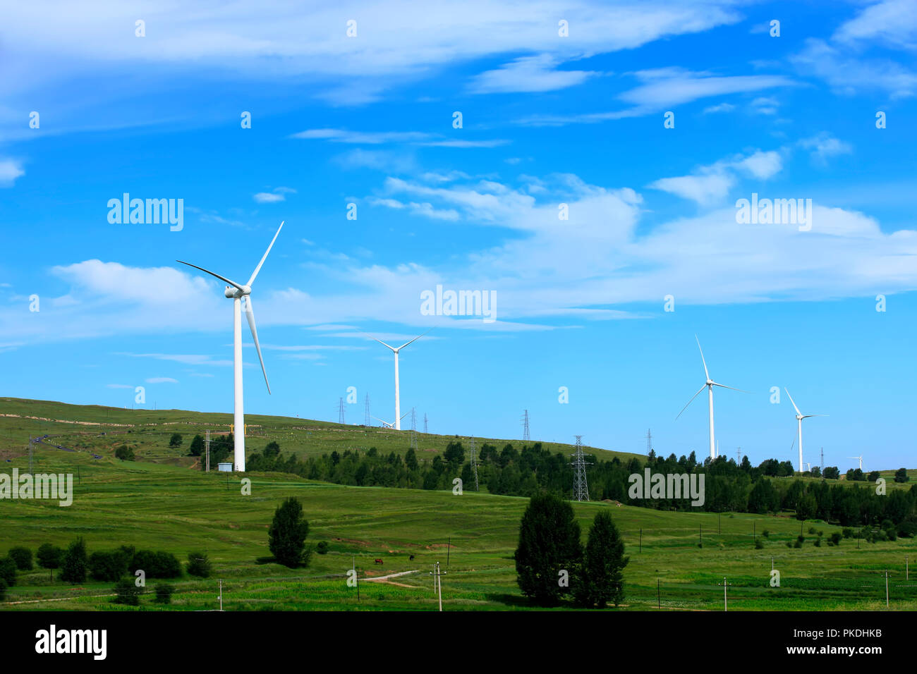 Wind power tower on the grassland Stock Photo - Alamy