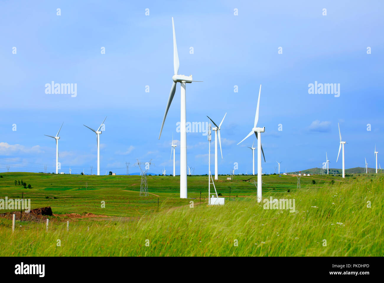 Wind turbines on the grassland Stock Photo - Alamy