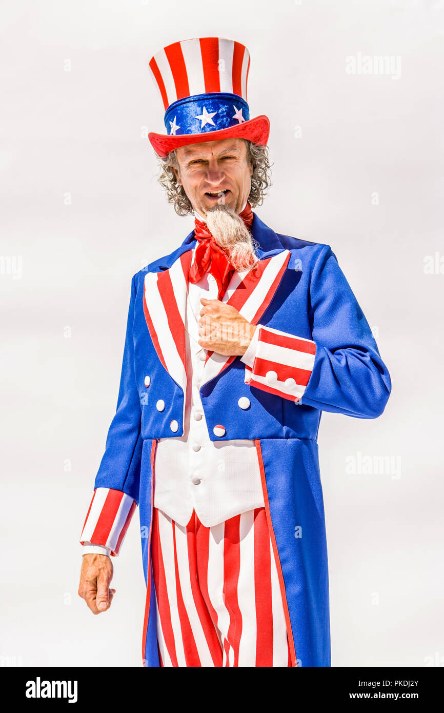 A portrait of an Uncle Sam character holding his lapel Stock Photo - Alamy