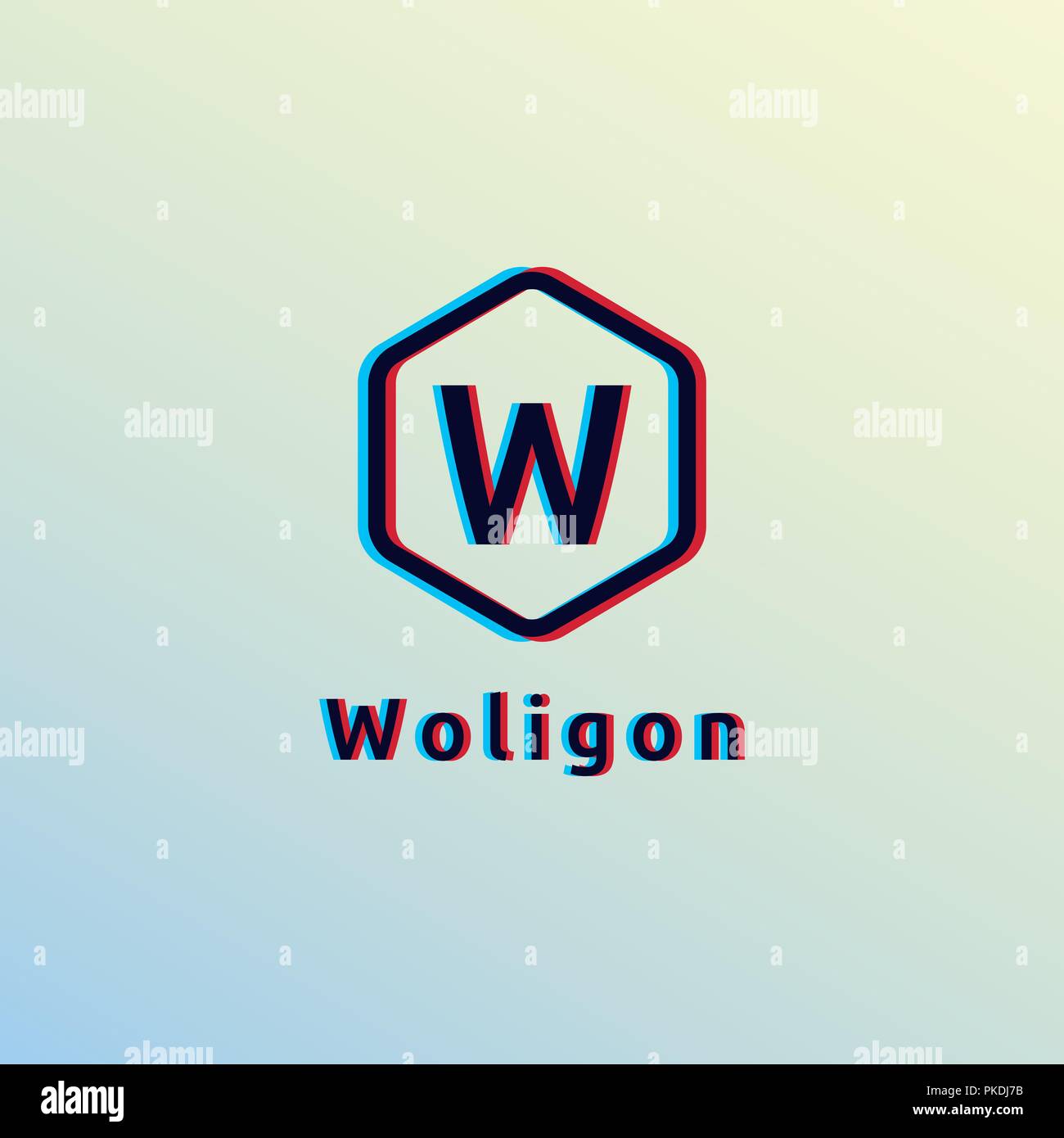 initial letter W Logo. hexagon shape with glitch effect design concept ...