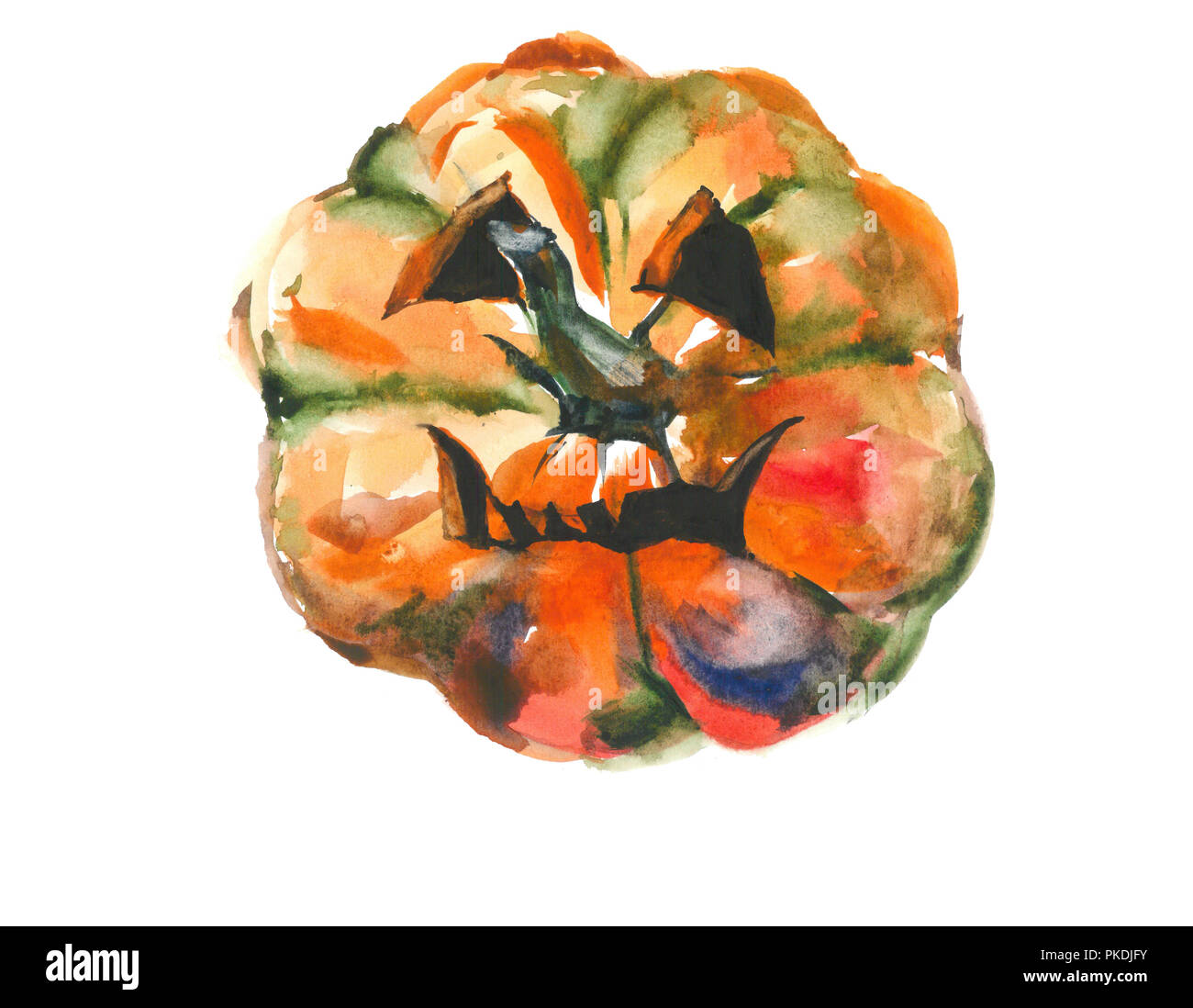 Orange pumpkin. Merry pumpkin on Halloween. Watercolor background Stock ...