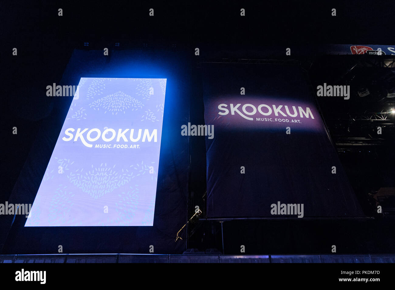 The main stage signs for Skookum Music Festival in Stanley Park in ...