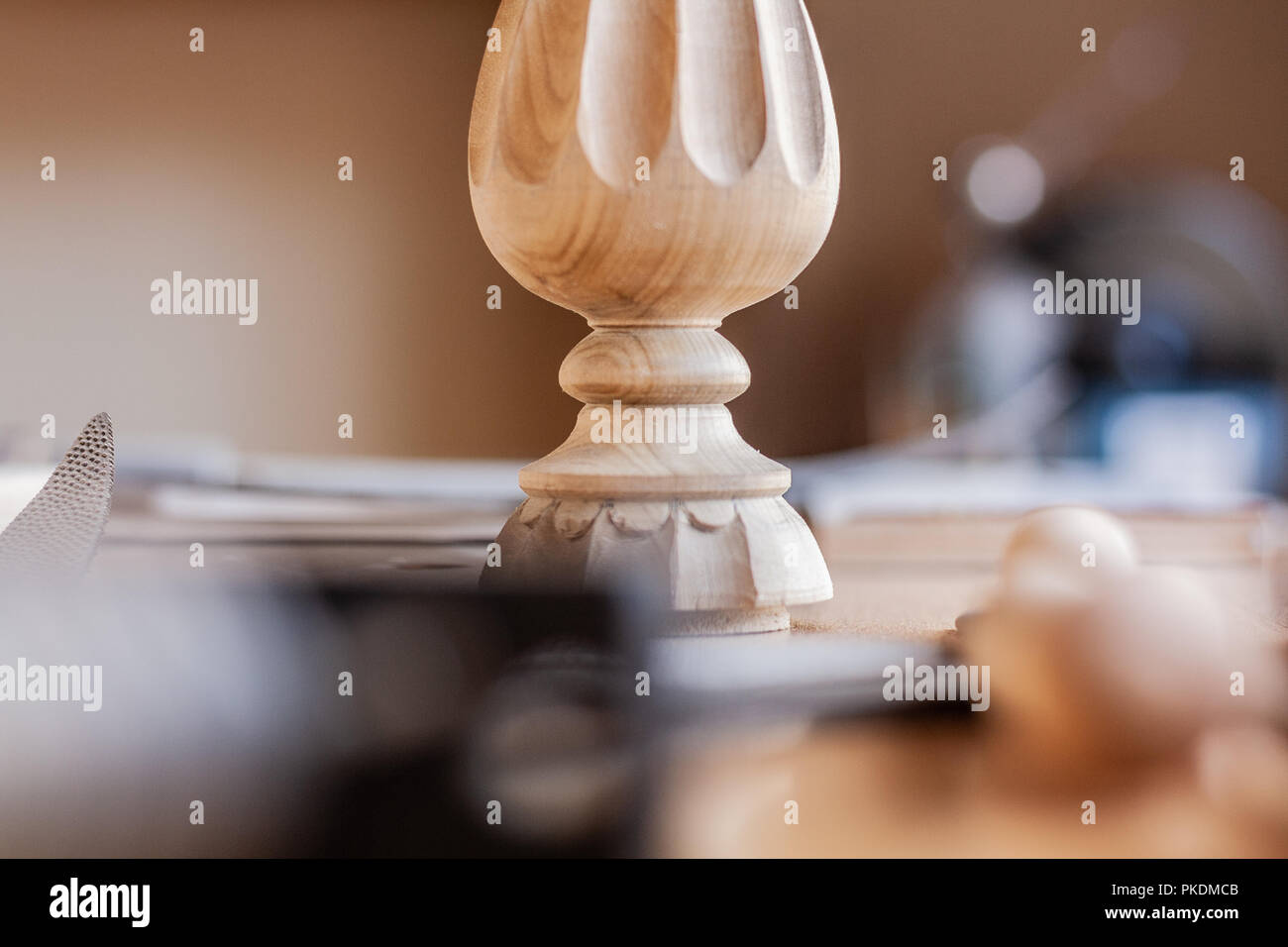 Moments in a typical woodworking facility in Italy. Details of wooden ...