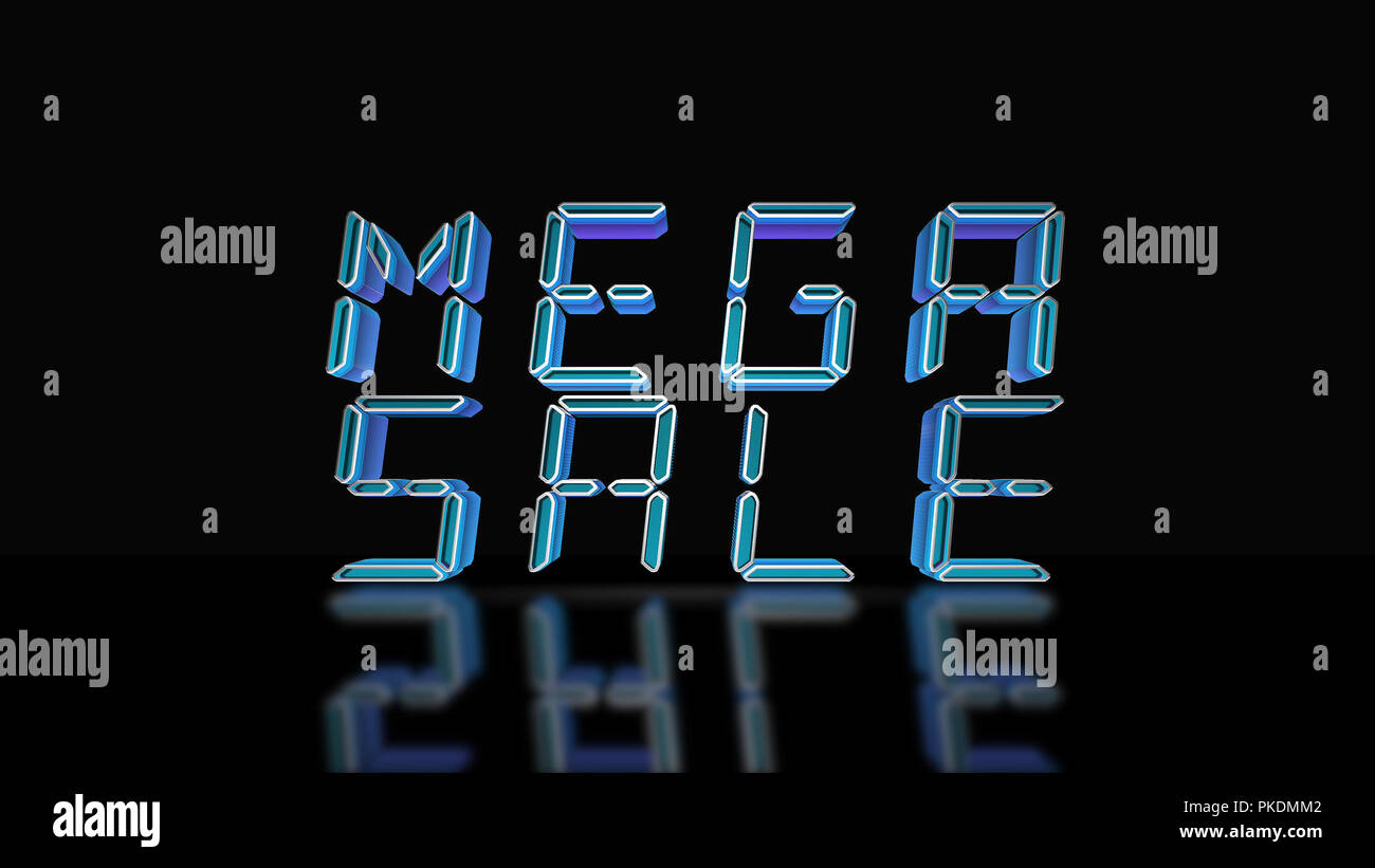 Mega Sale 3D Text Blue LED Letters, Black Background Stock Photo - Alamy