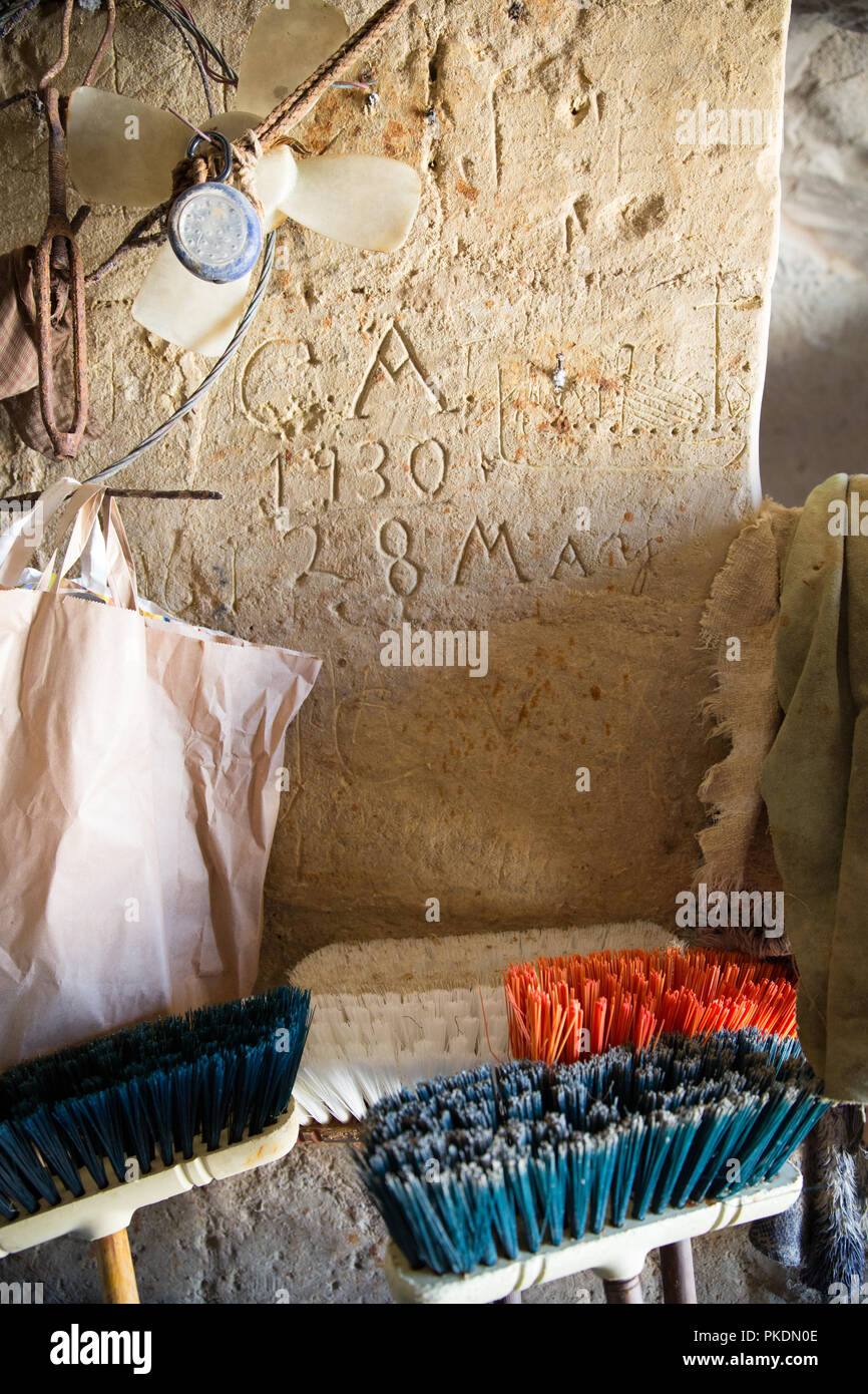 1930 Hand Writing on Gozo Island Limestone Wall Stock Photo - Alamy