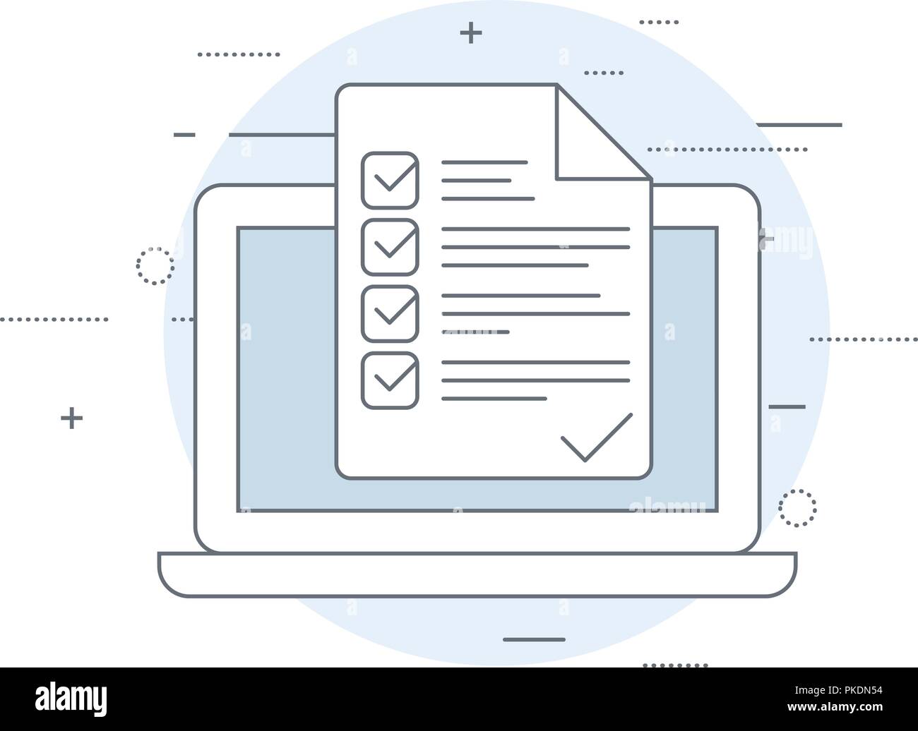 Laptop and checklist - inspection or verification icon Stock Vector ...