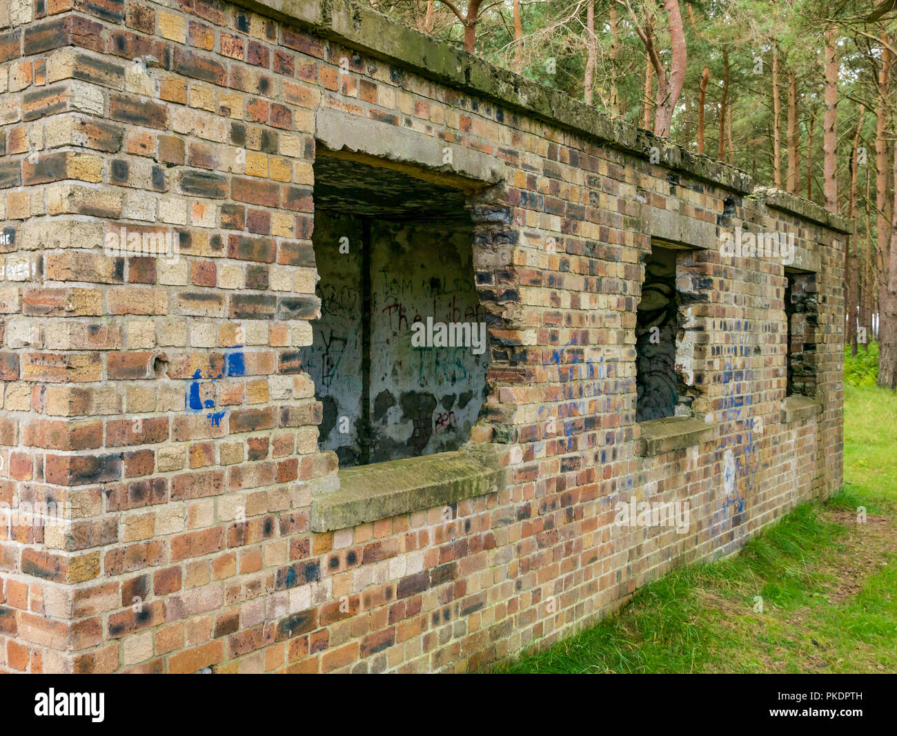 Ruined World War II brick building, John Muir Country Park in Scots ...