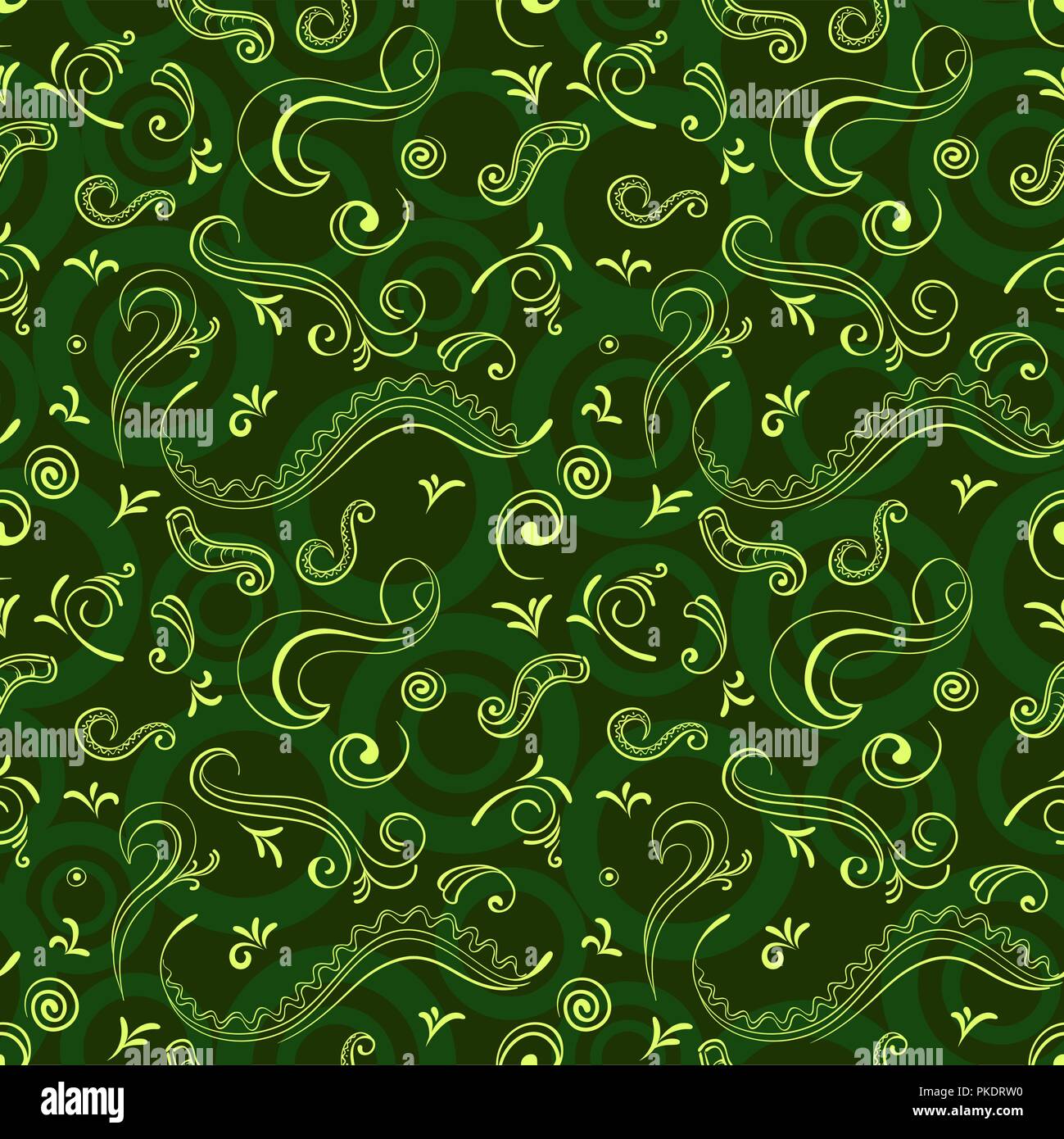 Seamless Pattern, Yellow Abstract Figures on Tile Green Background with ...