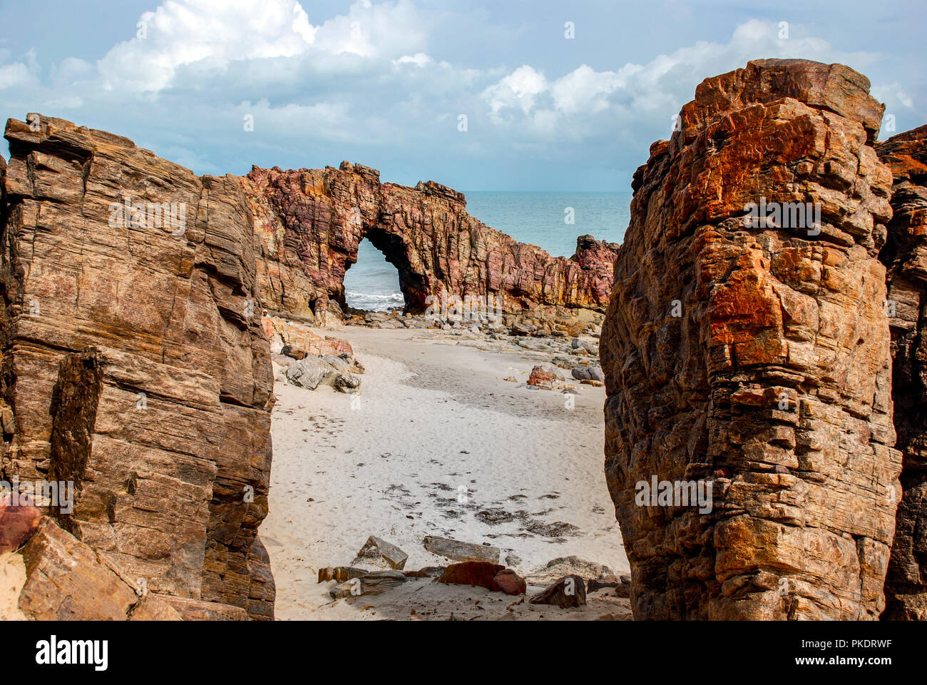 Pedra Furada (Holed Stone) at Jericoacoara beach - Ceara, Brazil Stock ...