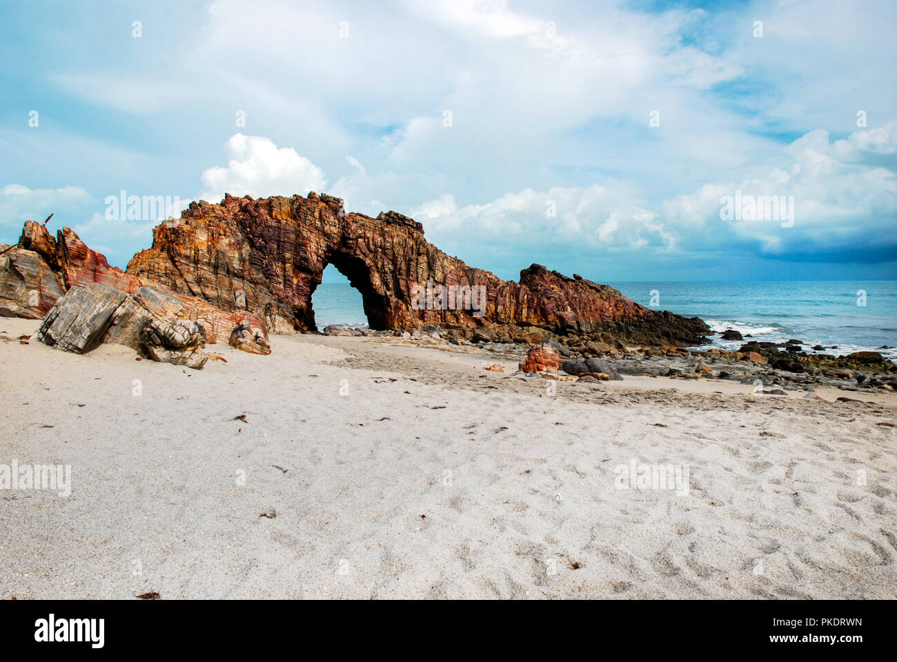 Pedra Furada (Holed Stone) at Jericoacoara beach - Ceara, Brazil Stock ...