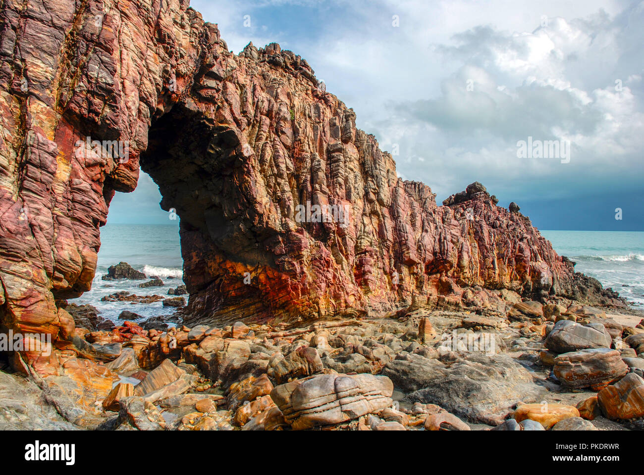 Pedra Furada (Holed Stone) at Jericoacoara beach - Ceara, Brazil Stock ...