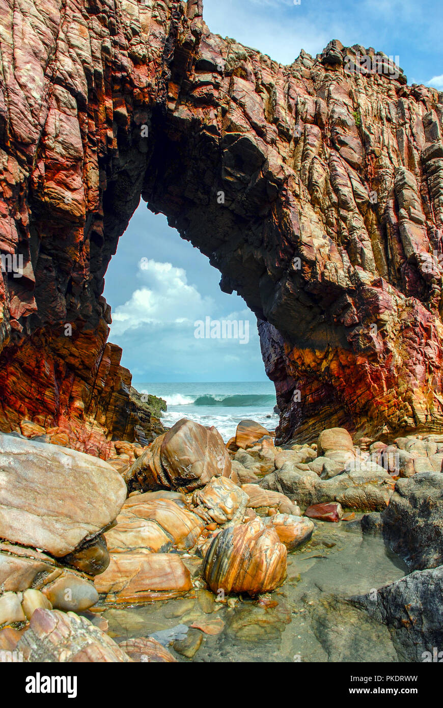 Pedra Furada (Holed Stone) at Jericoacoara beach - Ceara, Brazil Stock ...