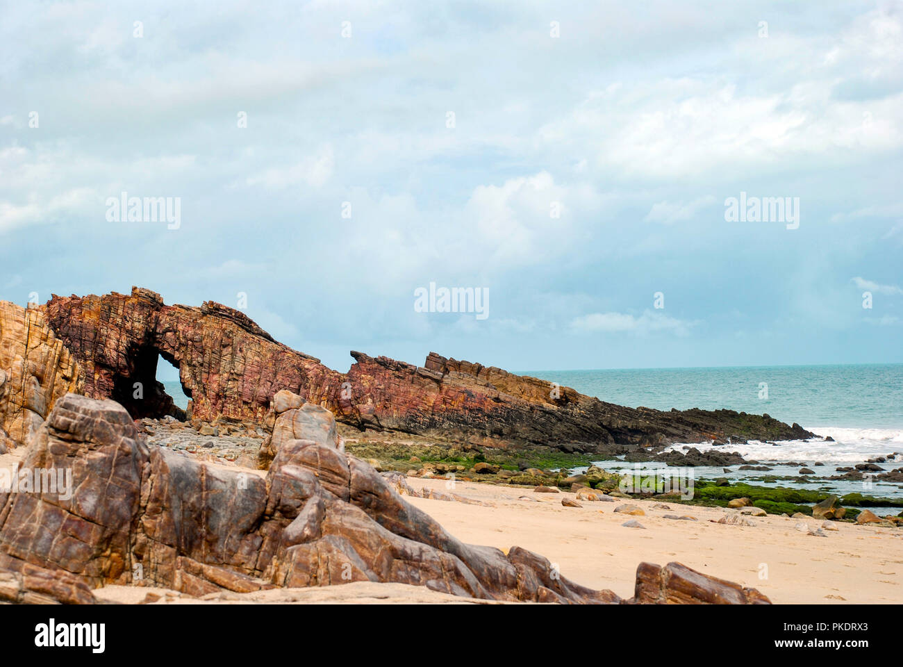 Pedra Furada (Holed Stone) at Jericoacoara beach - Ceara, Brazil Stock ...
