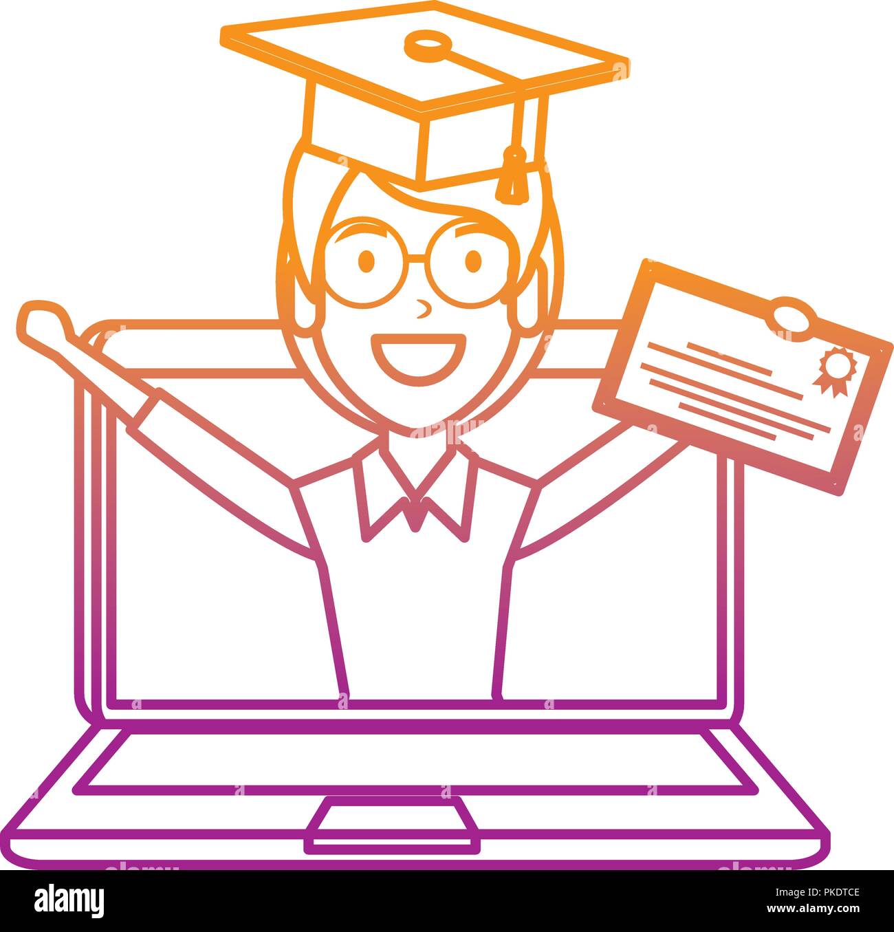 laptop with woman student and graduation diploma Stock Vector Image ...