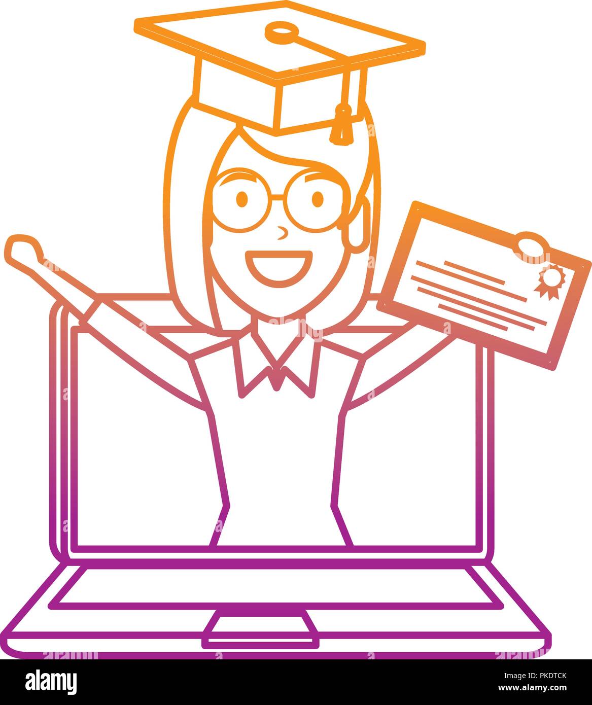 laptop with woman student and graduation diploma Stock Vector Image ...