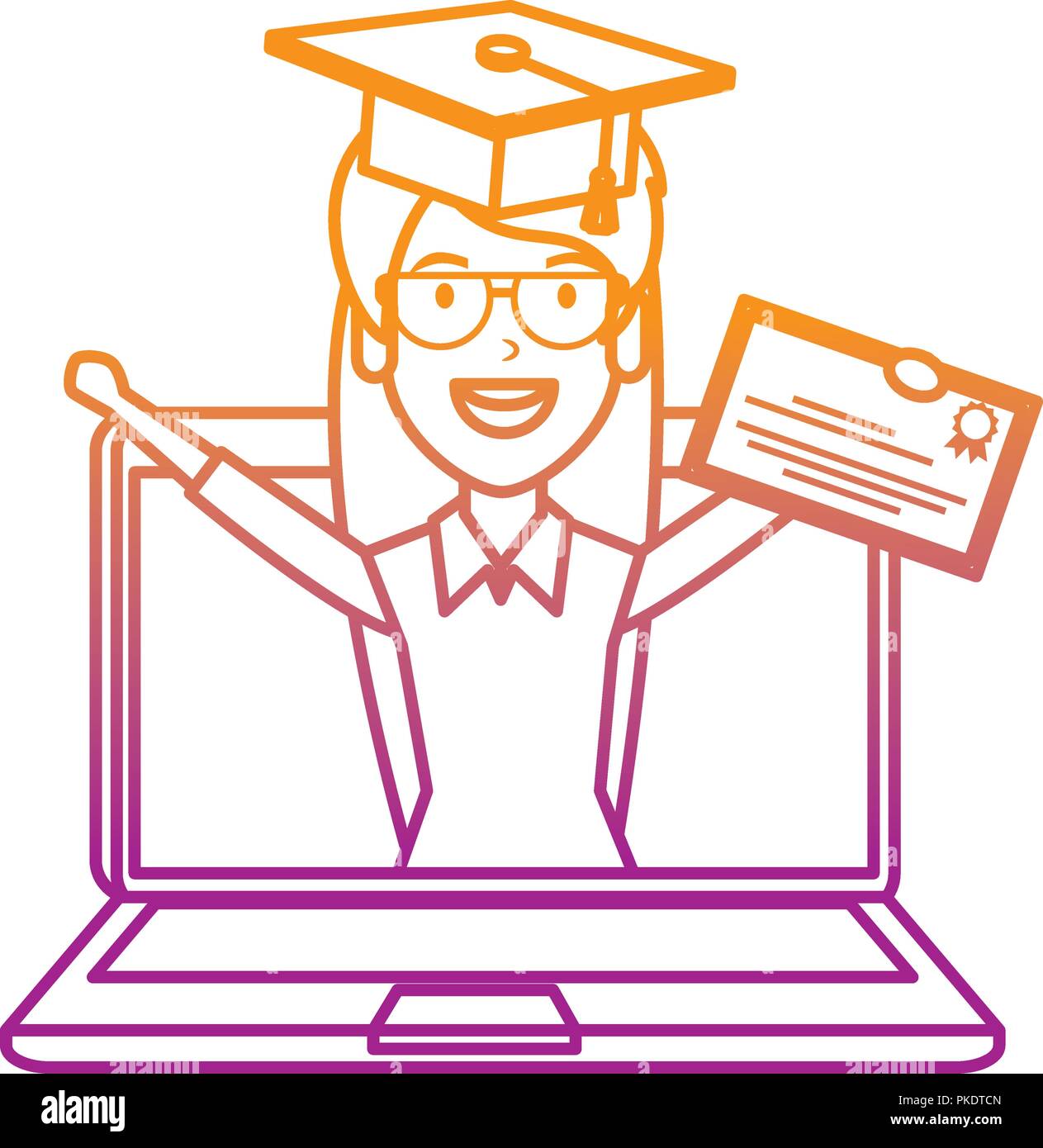 laptop with woman student and graduation diploma Stock Vector Image ...