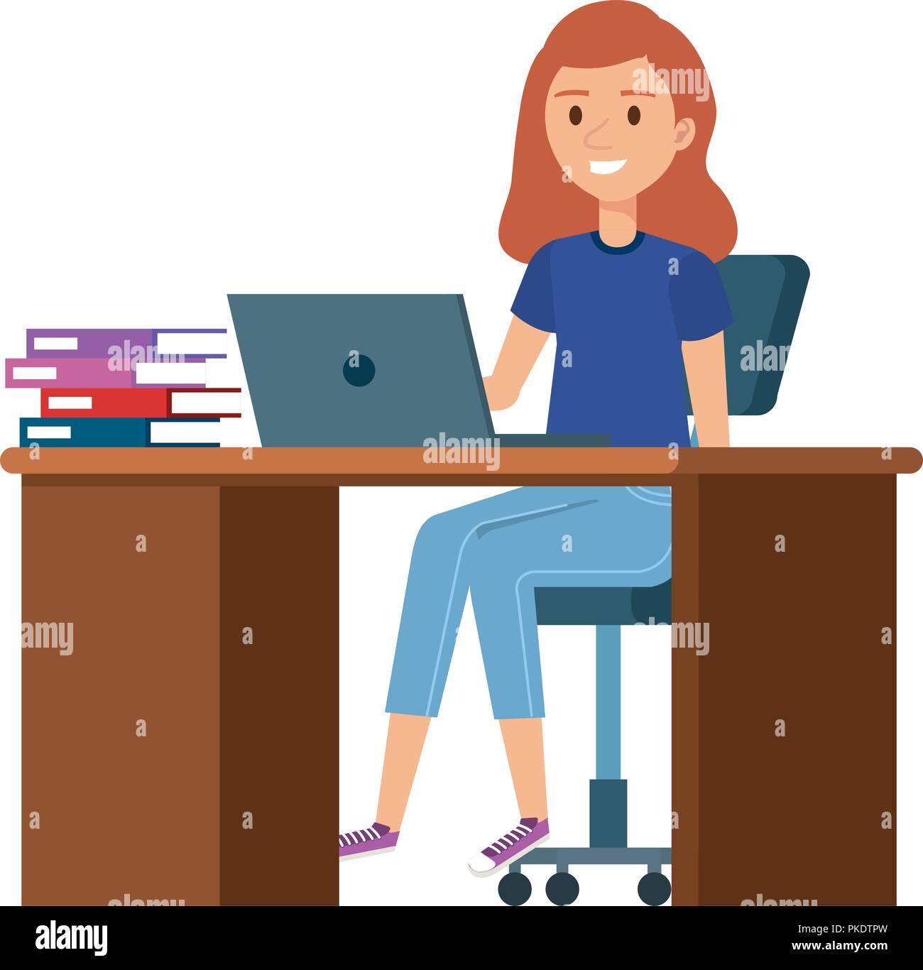 Cartoon character laptop books pile hi-res stock photography and images ...