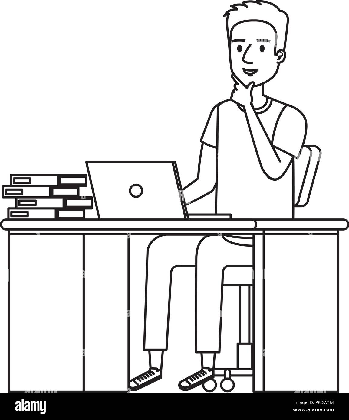 Cartoon character laptop books pile Stock Vector Images - Alamy